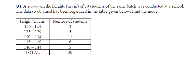 Solved Q4. A survey on the heights (in cm ) of 30 students | Chegg.com