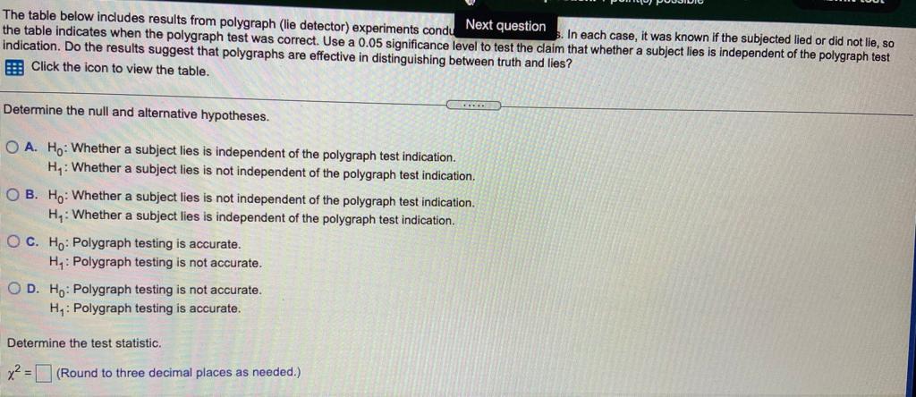 Solved The table below includes results from polygraph (lie | Chegg.com