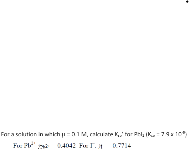 Solved For a solution in which u = 0.1 M, calculate Ksp for | Chegg.com