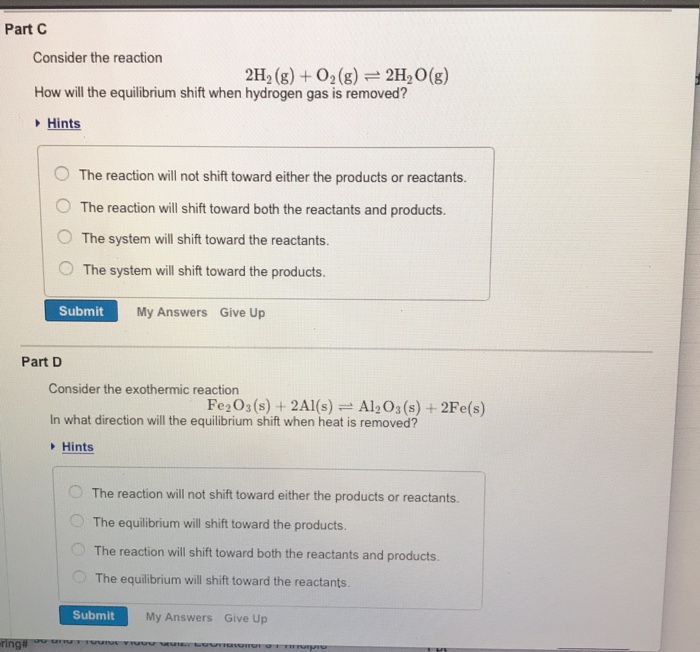 Solved Part C Consider the reaction 2H2 (g) + O2 (g) 2H2O(g) | Chegg.com