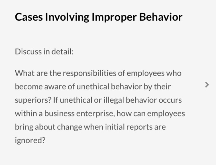 Solved Cases Involving Improper Behavior Discuss in detail: | Chegg.com