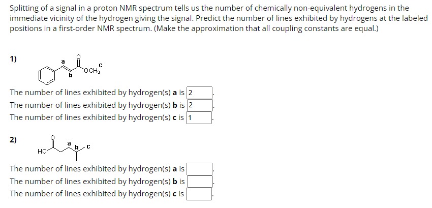 Solved Splitting of a signal in a proton NMR spectrum tells | Chegg.com