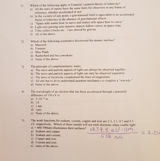 Solved Which of the following apply to Einstein's general | Chegg.com