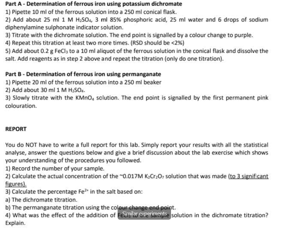 Solved Part A - Determination of ferrous iron using | Chegg.com
