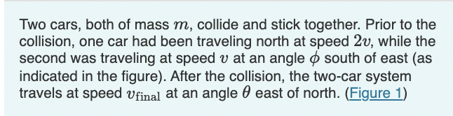 Solved Two cars, both of mass m, collide and stick together. | Chegg.com