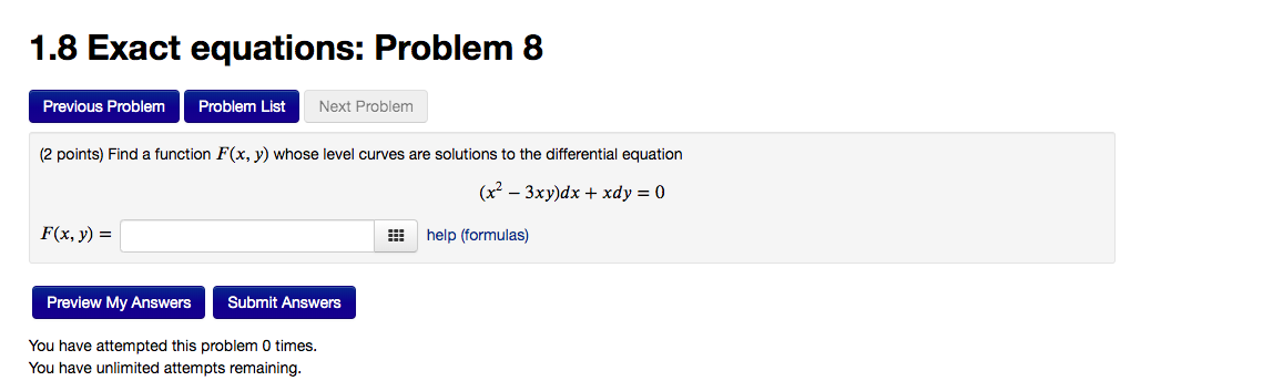 Solved 1.8 Exact equations: Problem 8 Previous Problem | Chegg.com