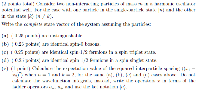 (2 points total) Consider two non-interacting | Chegg.com