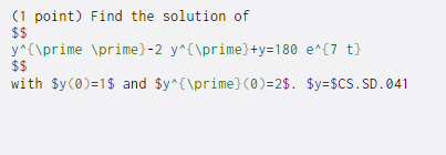 Solved (1 point) Find the solution of $$ y^{\prime \prime)-2 | Chegg.com