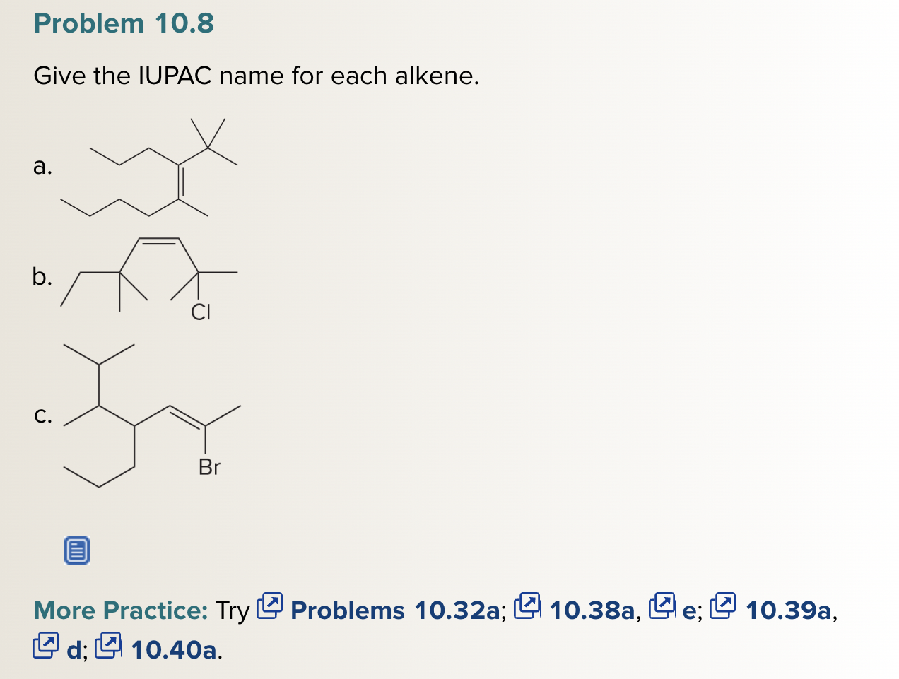 Solved Problem 10.8Give the IUPAC name for each | Chegg.com
