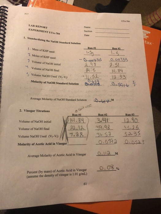 Solved UTA-704 LAB REPORT EXPERIMENT UTA-704 Name Section | Chegg.com