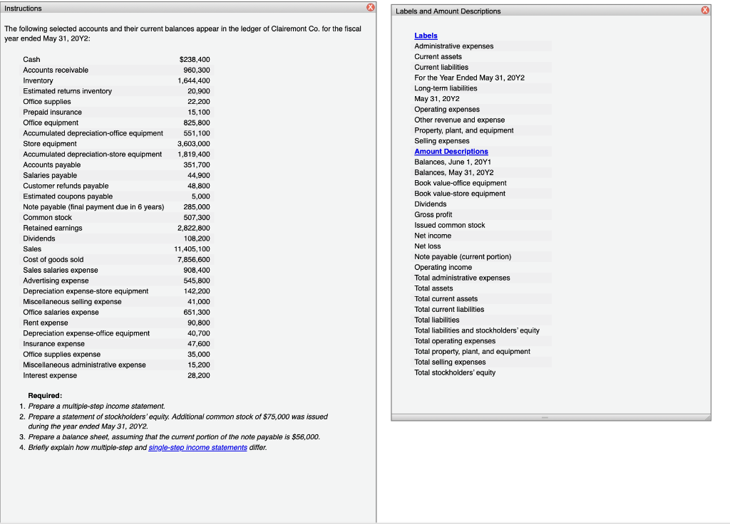 Solved Instructions Labels and Amount Descriptions The | Chegg.com