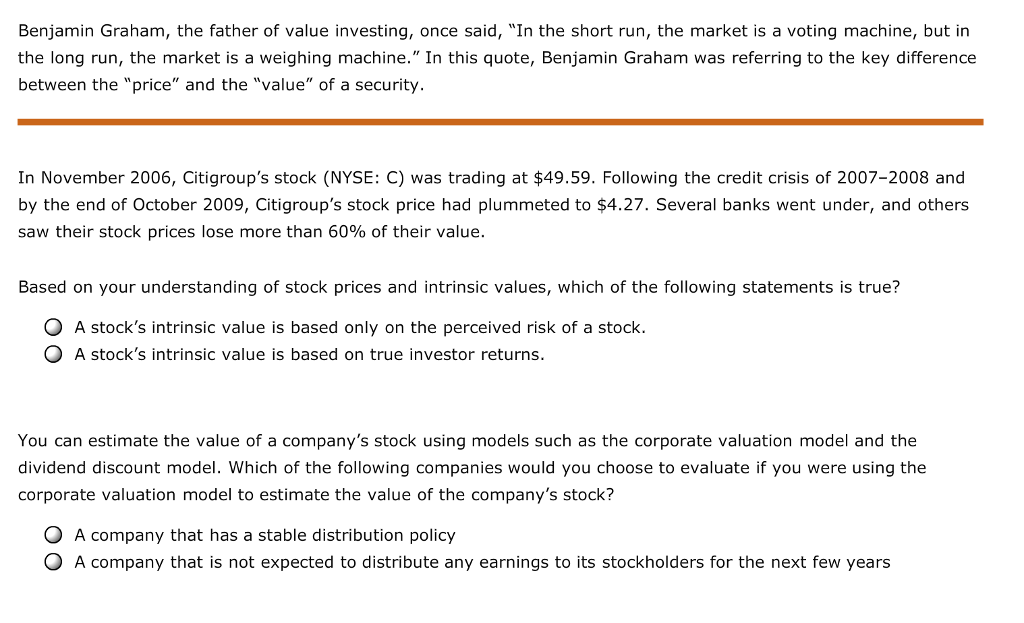 Solved Benjamin Graham, the father of value investing, once | Chegg.com