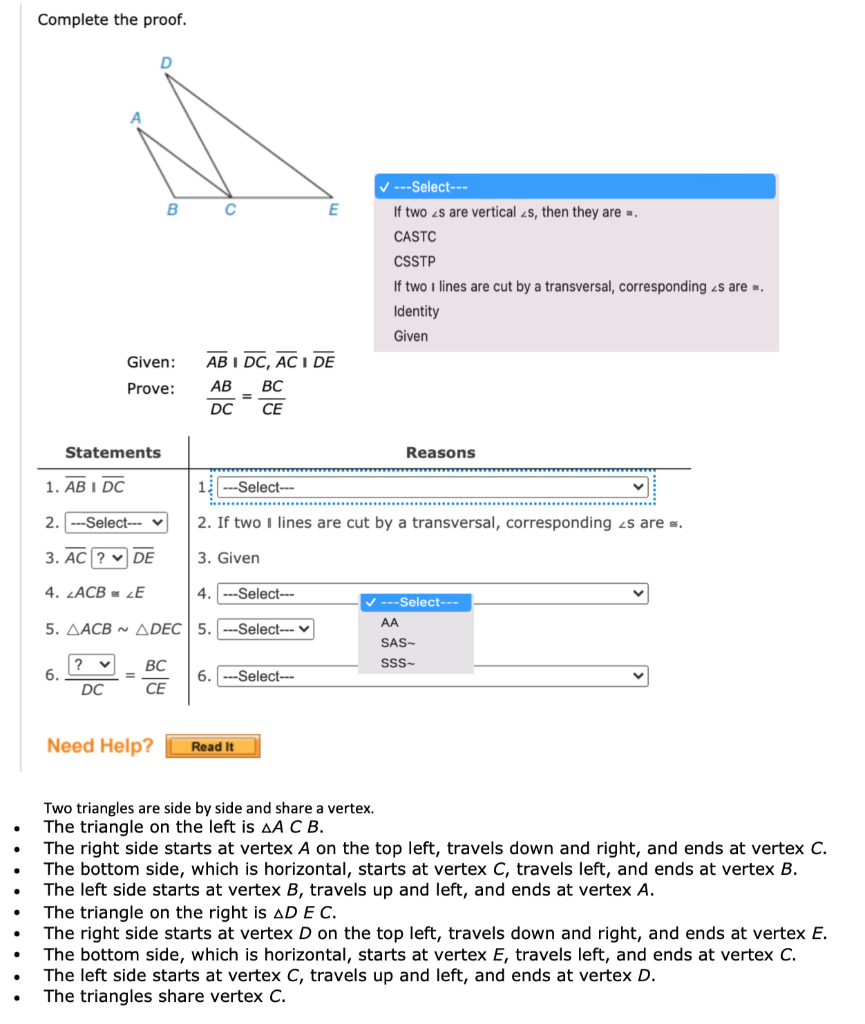Solved Complete the proof. D B С ---Select--- If two cs | Chegg.com