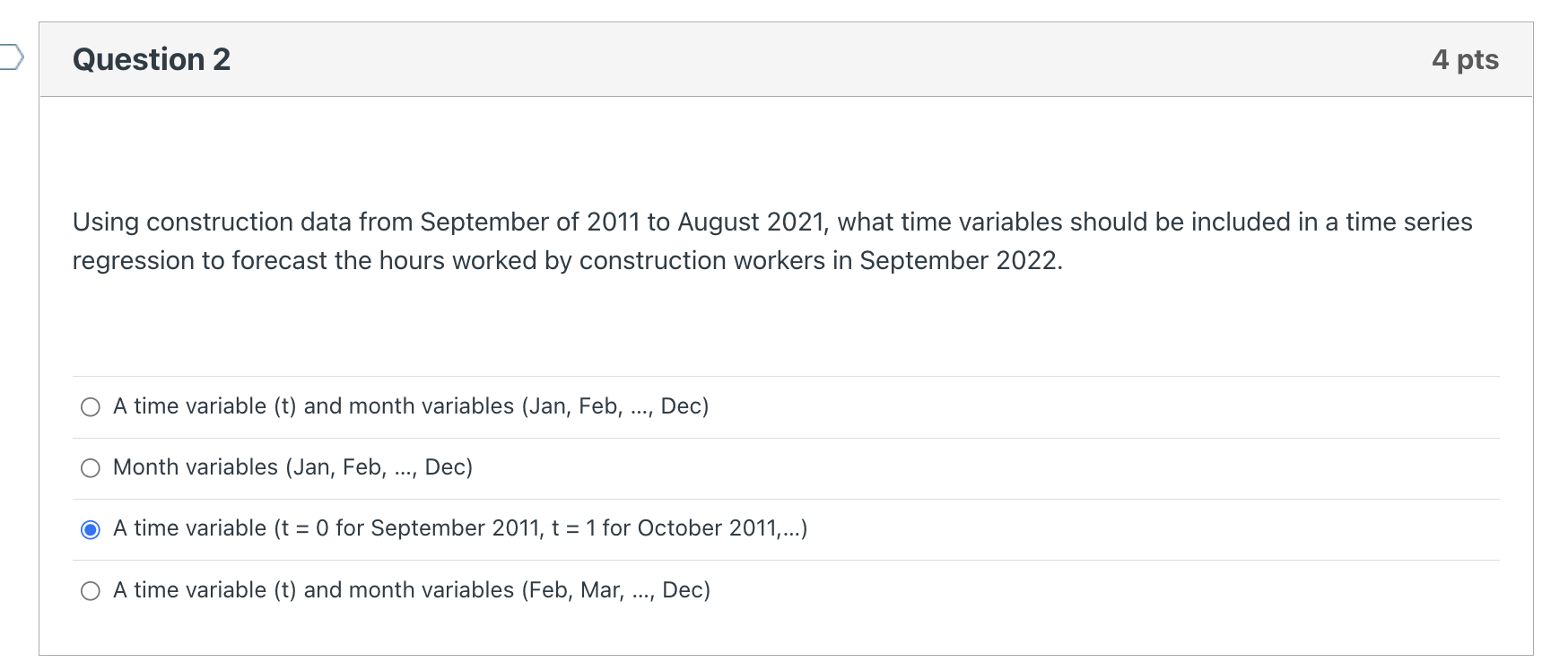 Solved Using construction data from September of 2011 to | Chegg.com