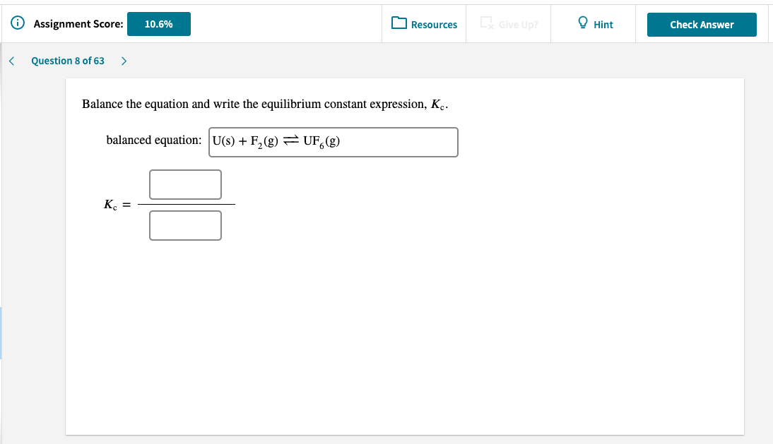 Solved Assignment Score: 10.6% Resources Give Up Hint Check | Chegg.com