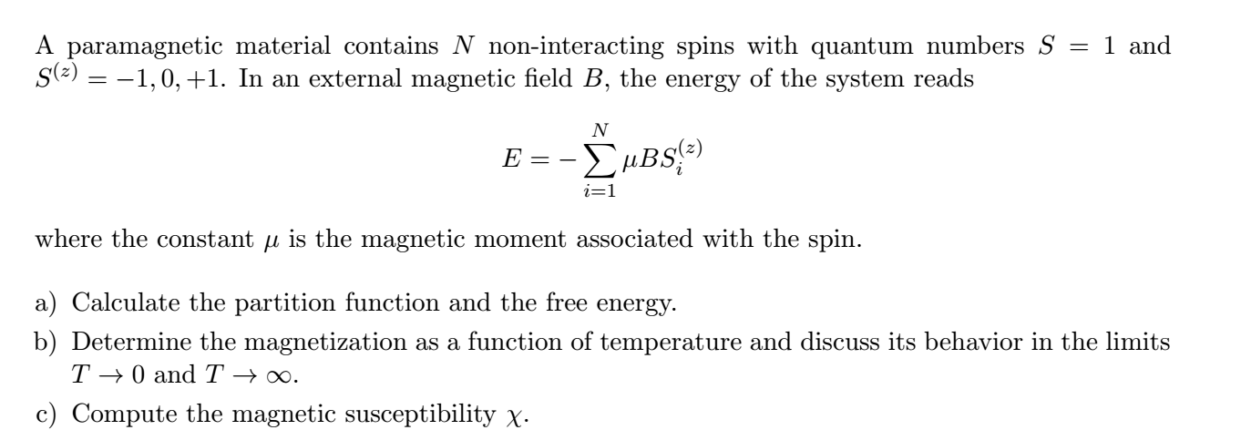 Solved A paramagnetic material contains N non-interacting | Chegg.com