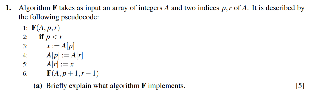 Solved 1. Algorithm F takes as input an array of integers A | Chegg.com