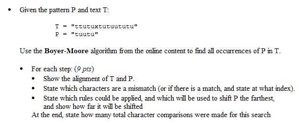 Solved Given the pattern P and text T: T = "ttutuxtutuututu" | Chegg.com