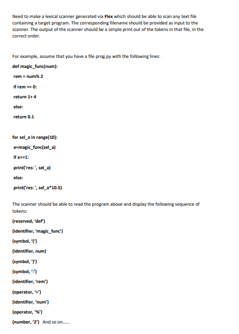 Need to make a lexical scanner generated via Flex | Chegg.com