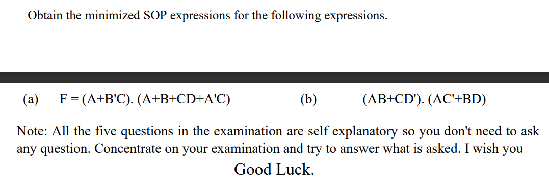 Solved Obtain the minimized SOP expressions for the | Chegg.com