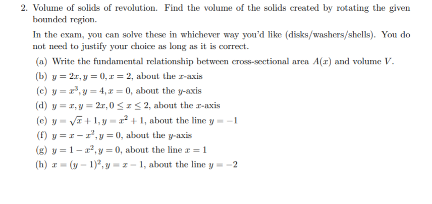 Solved 2. Volume of solids of revolution. Find the volume of | Chegg.com