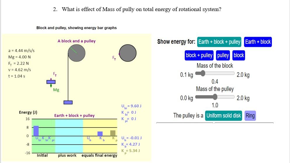 Solved 2. What is effect of Mass of pully on total energy of | Chegg.com