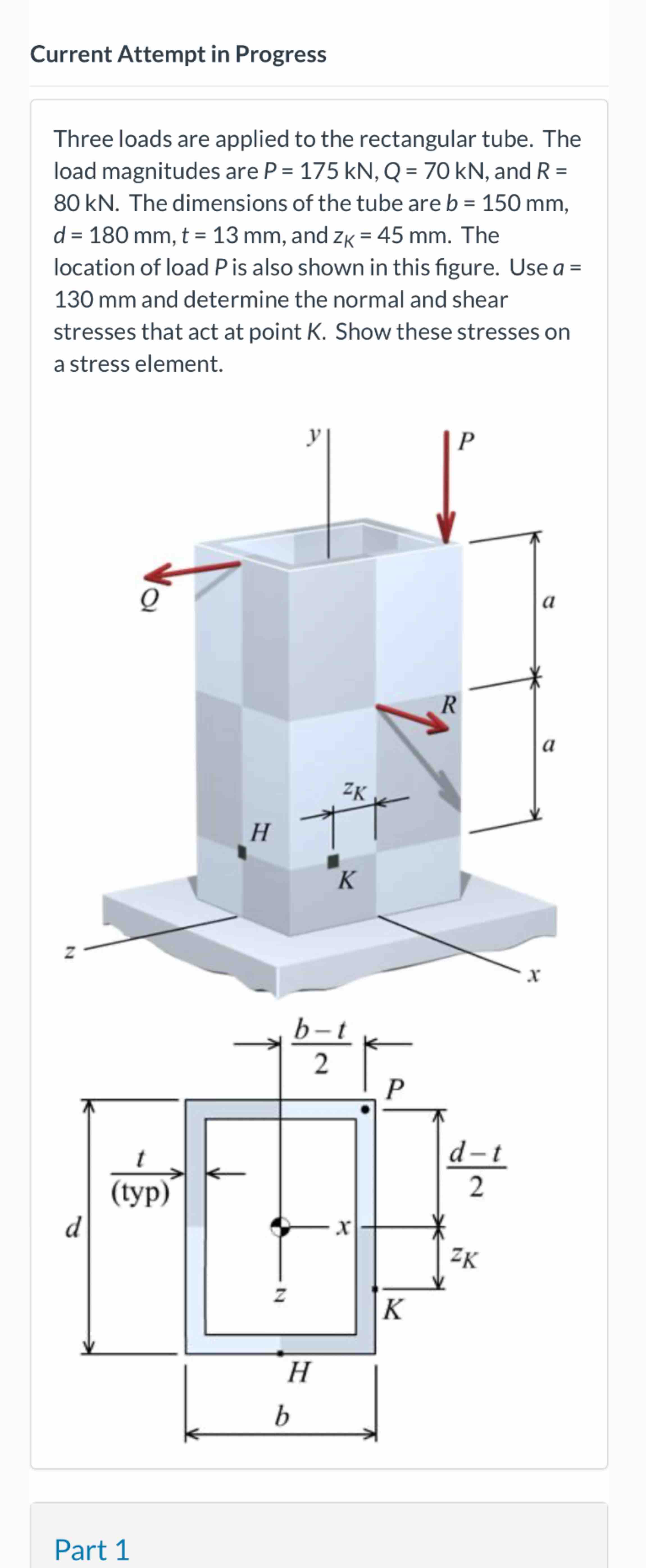 Solved Current Attempt in ProgressThree loads are applied to | Chegg.com