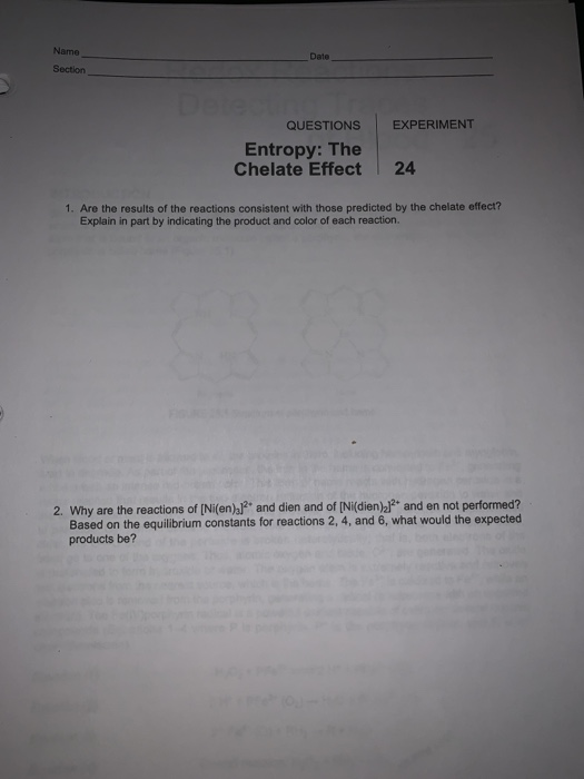 REPORT SHEET EXPERIMENT Entropy: The Chelate Effect | Chegg.com
