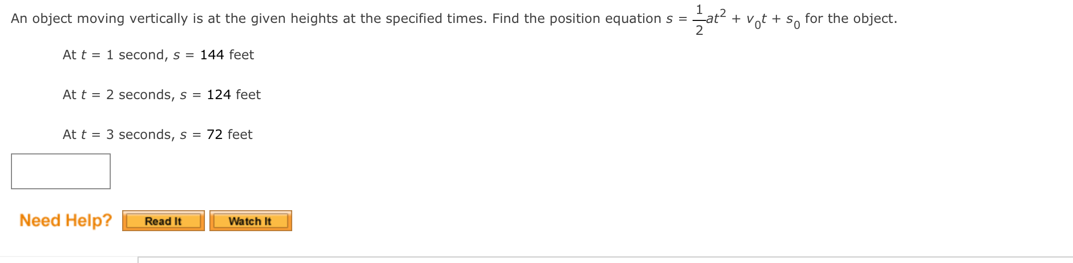 Solved An object moving vertically is at the given heights | Chegg.com