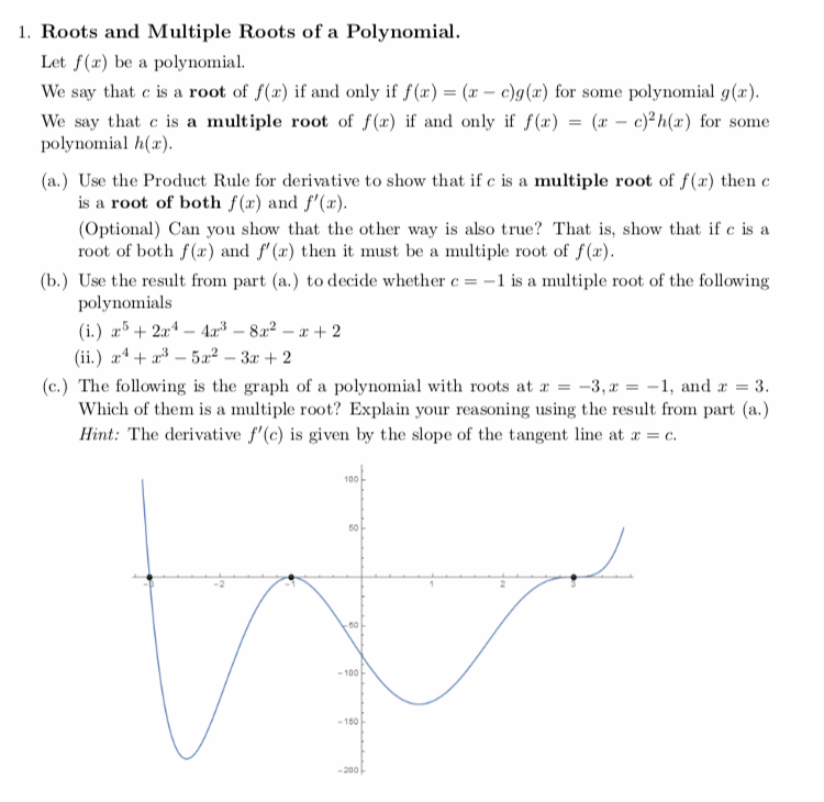 Solved 1. Roots and Multiple Roots of a Polynomial Let f(x) | Chegg.com