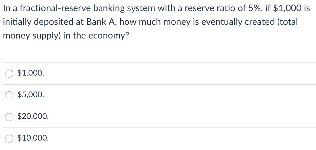 Solved In a fractional-reserve banking system with a reserve | Chegg.com