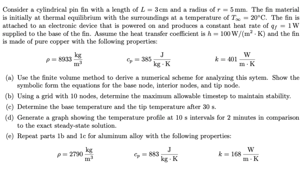 Consider a cylindrical pin fin with a length of L = 3 | Chegg.com