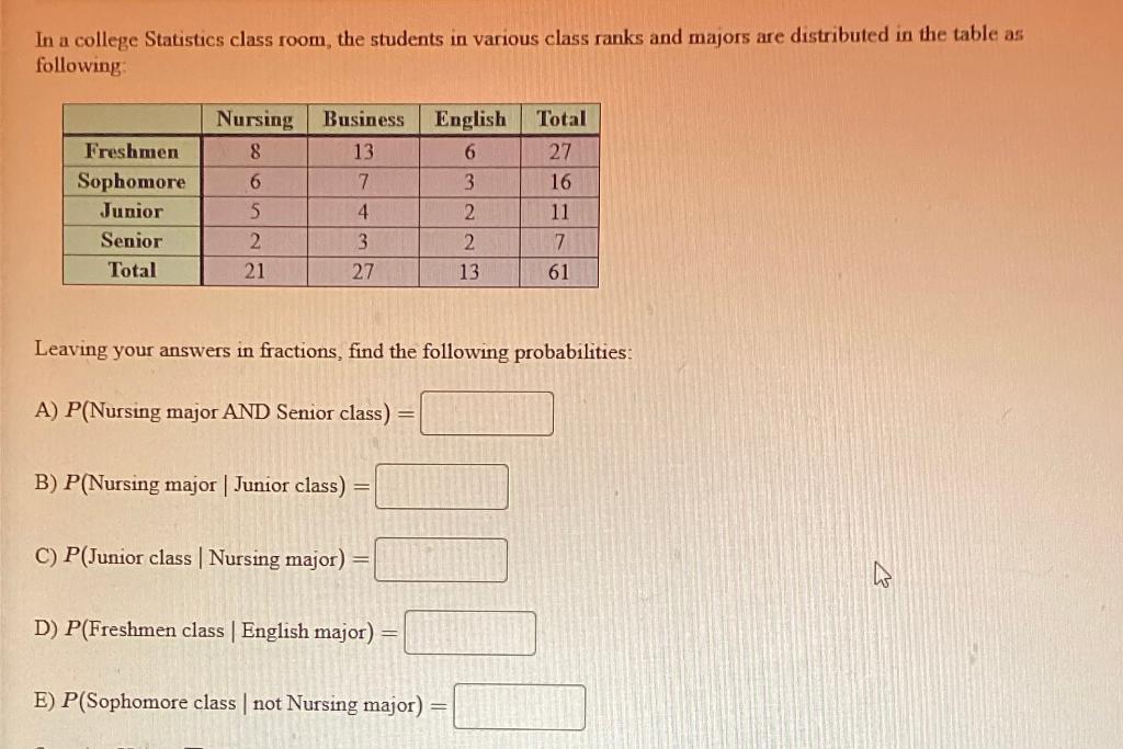 Solved In a college Statistics class room, the students in | Chegg.com