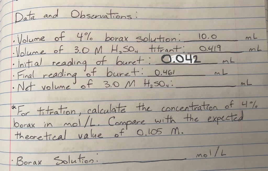 Solved I need the molarity of the borax solution... AND | Chegg.com