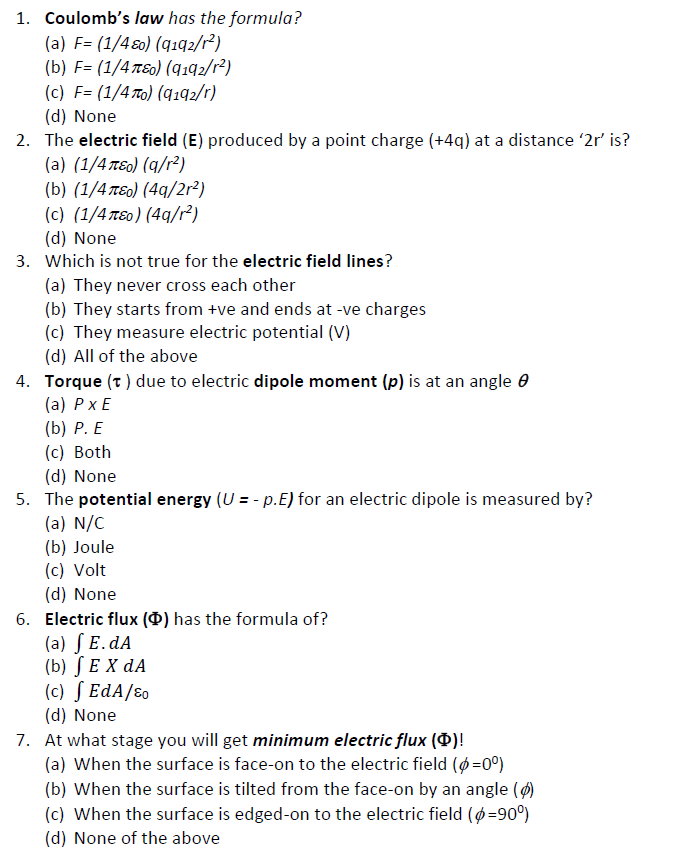 Solved 1. Coulomb's law has the formula? (a) | Chegg.com