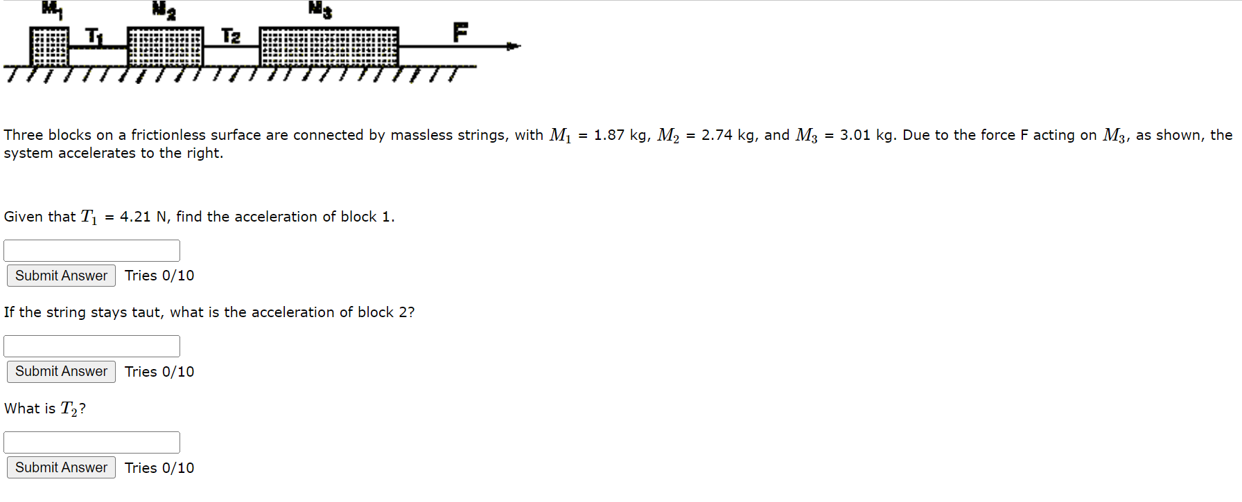 Solved Three blocks on a frictionless surface are connected | Chegg.com