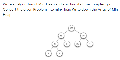 Solved Write an algorithm of Min-Heap and also find its Time | Chegg.com