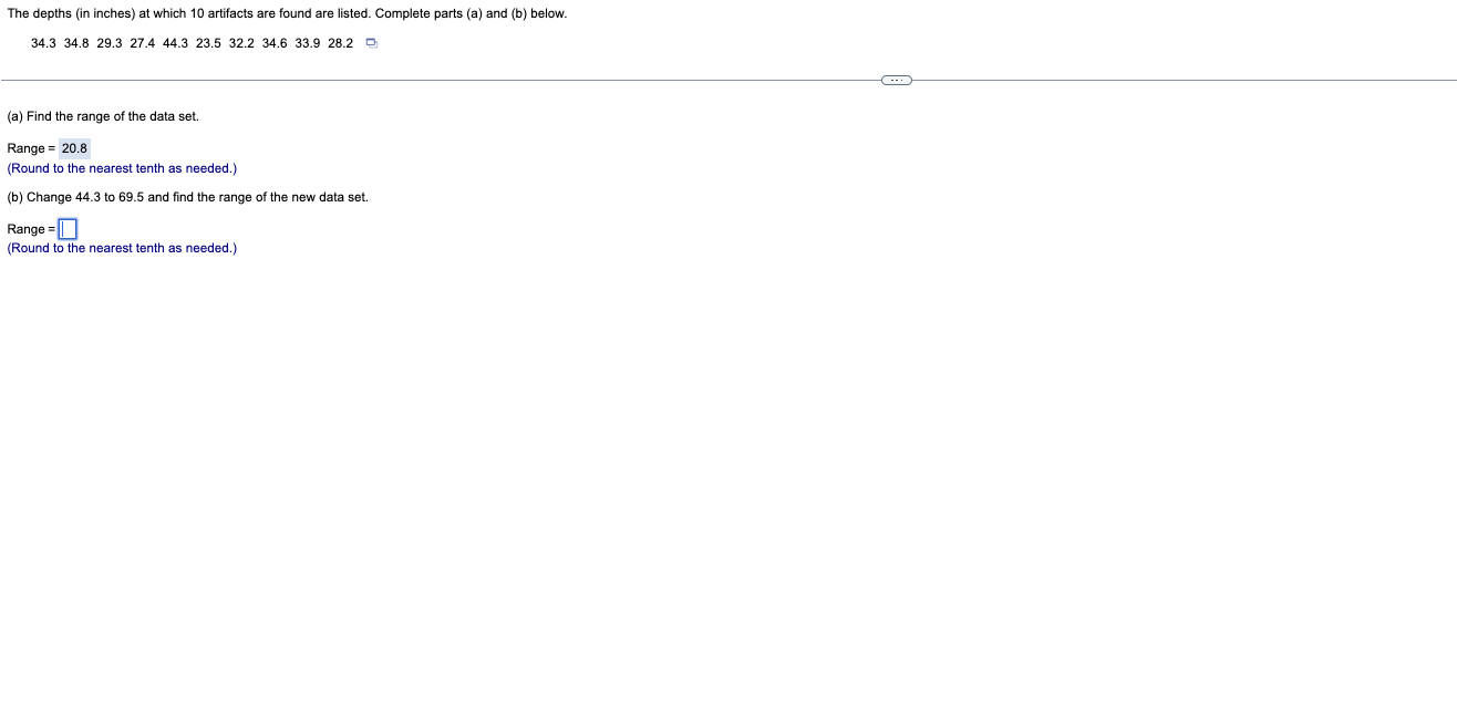 Solved The depths (in inches) at which 10 artifacts are | Chegg.com