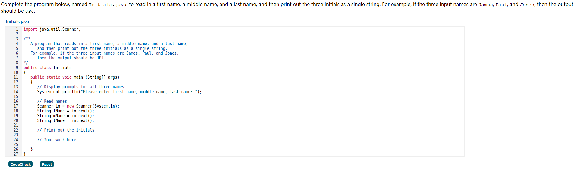 Solved should be JPJ. Initials.java import | Chegg.com