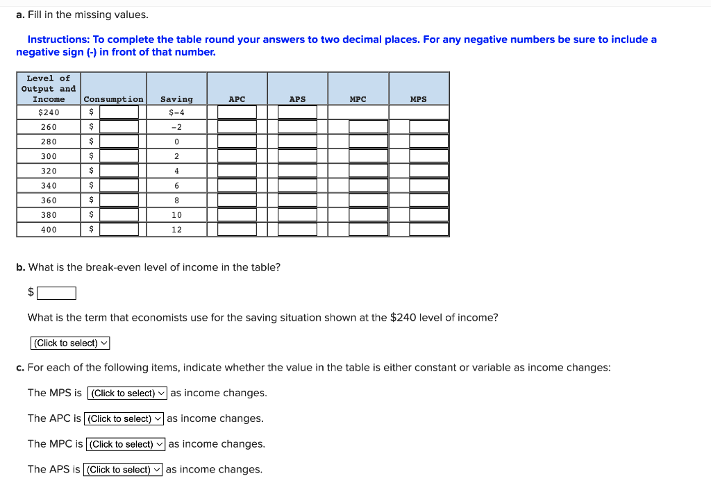 Solved a. Fill in the missing values. Instructions: To | Chegg.com