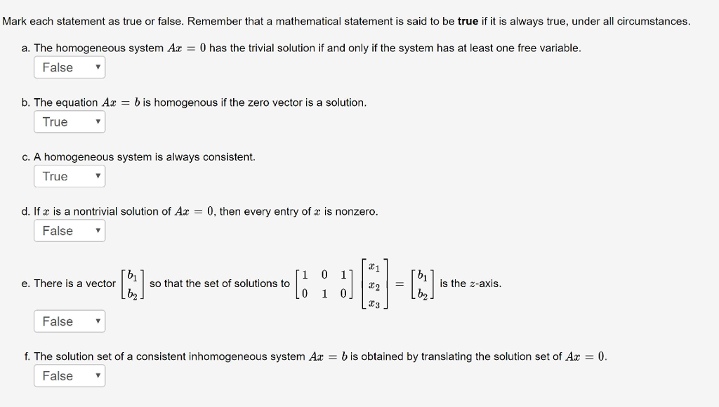 Solved Mark each statement as true or false. Remember that a | Chegg.com