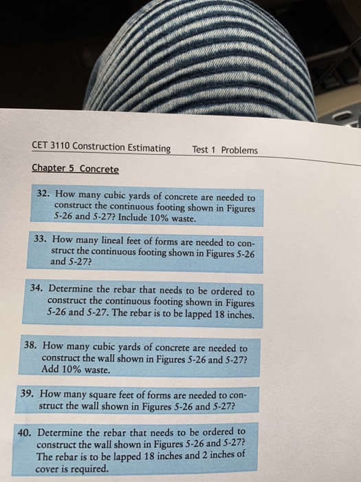 Solved CET 3110 Construction Estimating Test 1 Problems | Chegg.com