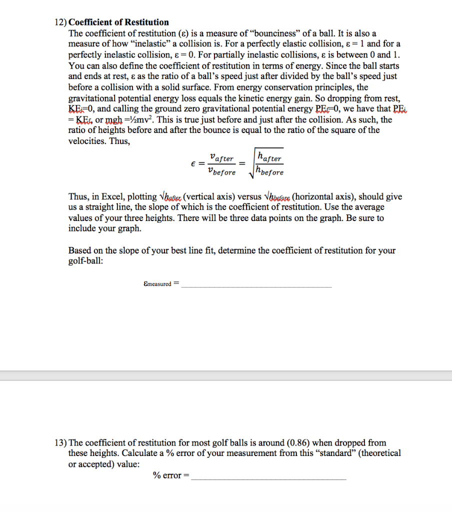 12) Coefficient of Restitution The coefficient of | Chegg.com
