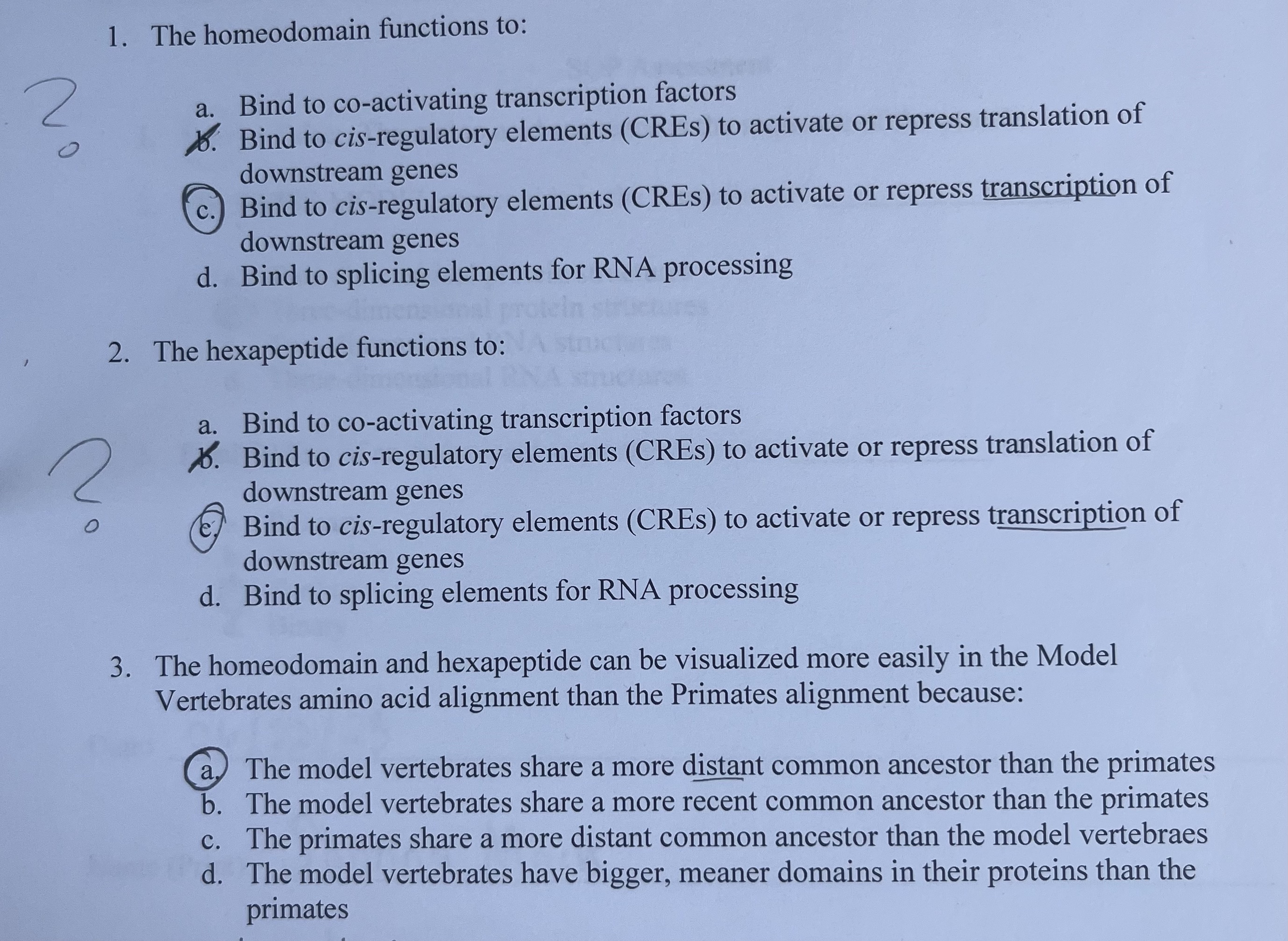 Solved 1. The homeodomain functions to: a. Bind to | Chegg.com