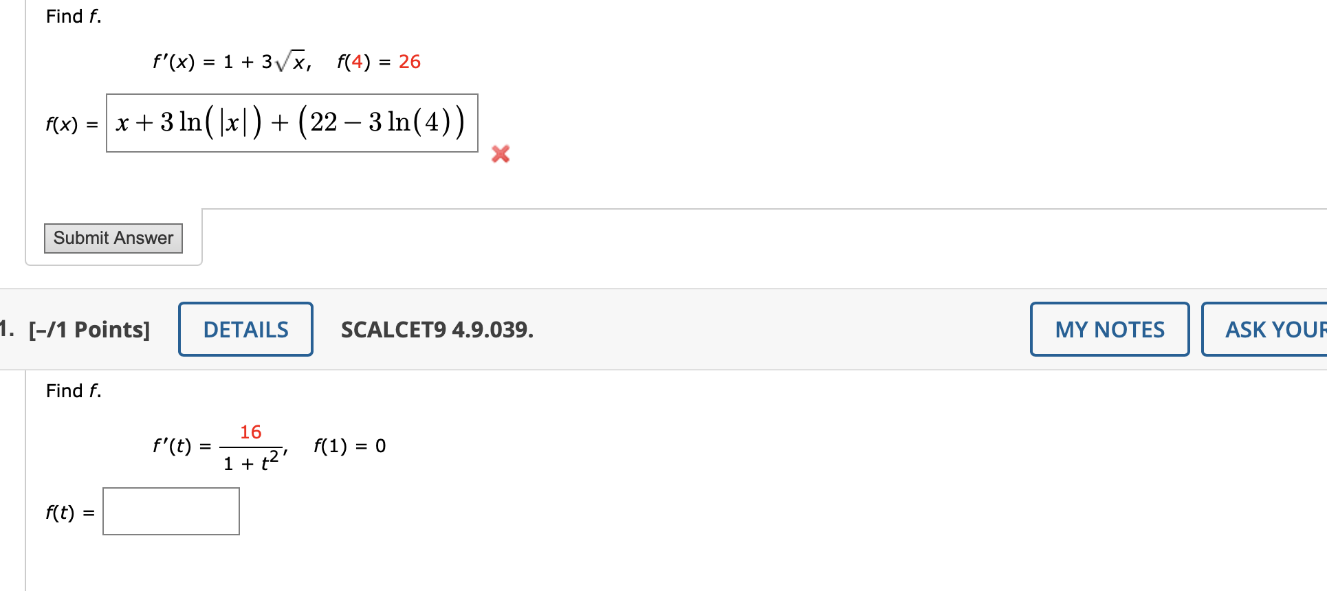 Solved Find f.f'(x)=1+3x2,f(4)=26f(x)=Find | Chegg.com