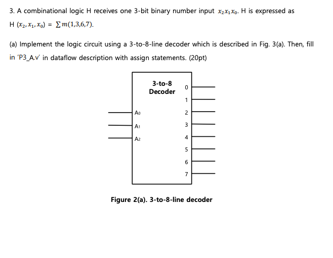 Solved 3. A combinational logic H receives one 3-bit binary | Chegg.com