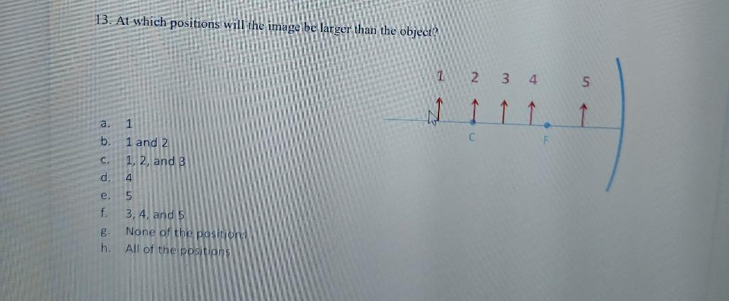 Solved 13. At which positions will the image be larger than | Chegg.com