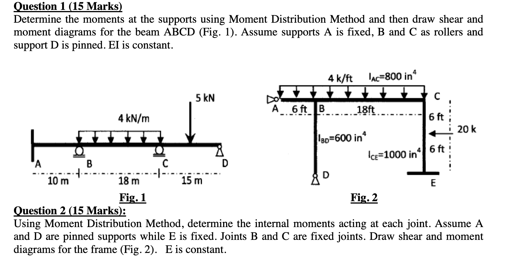 Solved Question 1 (15 Marks) Determine the moments at the | Chegg.com