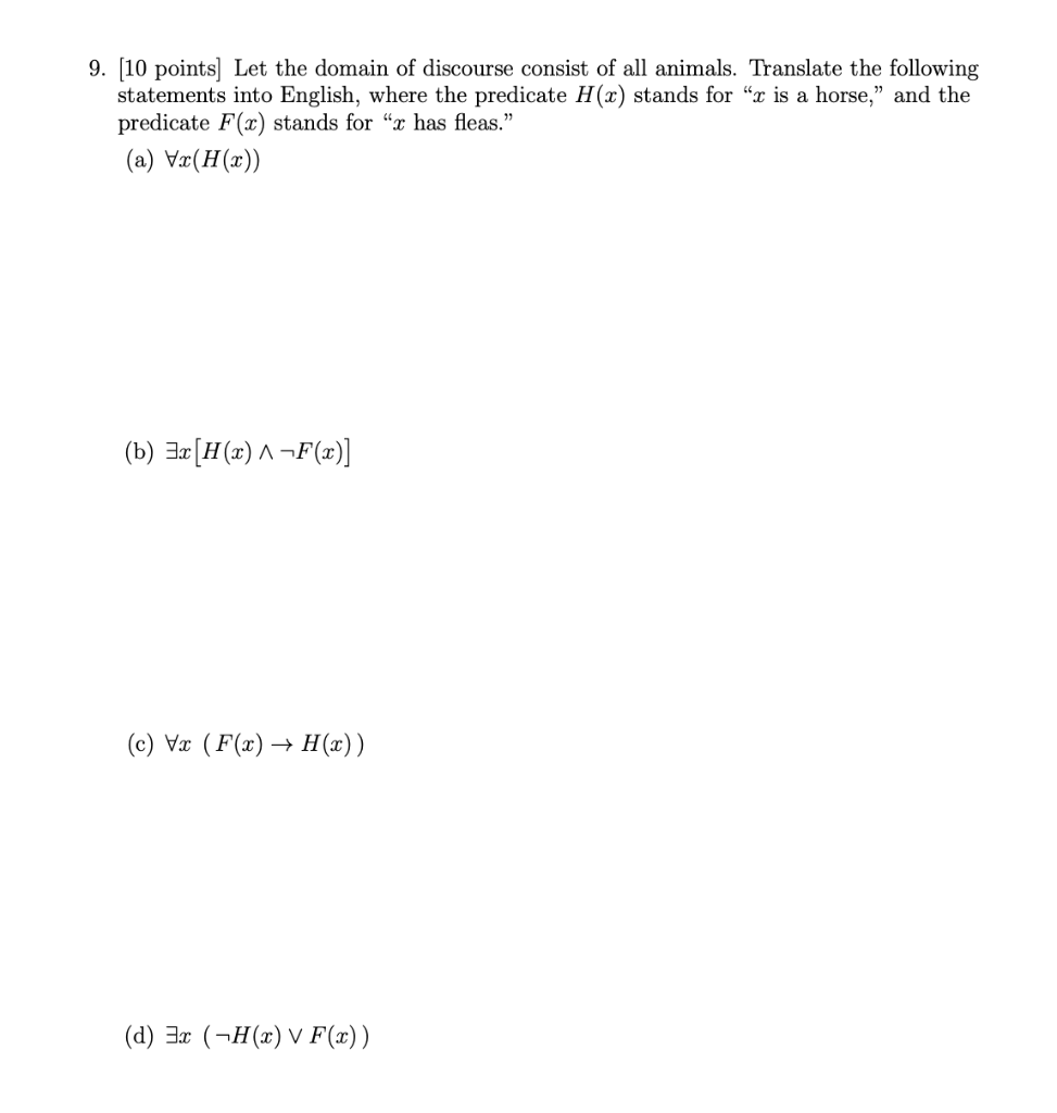 Solved 9. [10 points) Let the domain of discourse consist of | Chegg.com