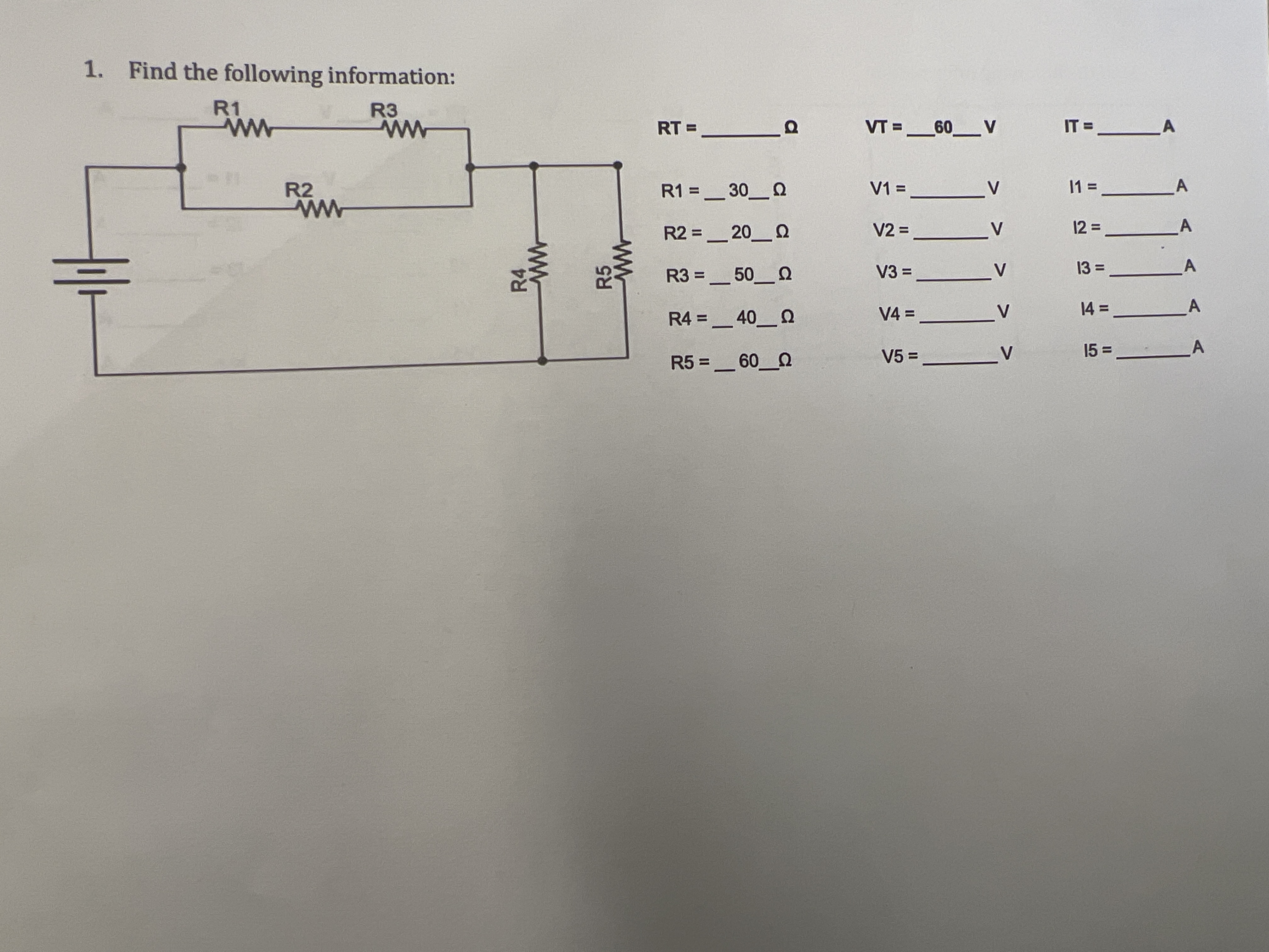 Solved 1. Find the following information: RT = Q VT=660V | Chegg.com